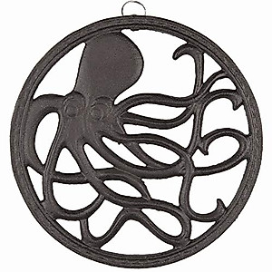 gasaré, Trivet for Hot Dishes, Pots and Pans, Metal Trivet, Octopus Design, Cast Iron, Rubber Feet Caps, Ring Hanger, 8 Inches, Brown Finish, 1 Unit