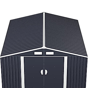 OELUBBY 9.1' x 10.5' Storage Shed Outdoor Metal Storage Clearance, Utility Large Shed Tool House for Backyard Garden Lawn Mower Equipment Organizer w/Lockable Sliding Door, Vents, Floor Frame - Gray