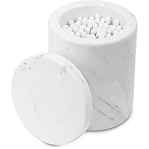 WORHE Marble Canister Natural Marble Cotton Swabs Container with Lid Bathroom Vanity Organizer Canister for Makeup Sponge Bath Salts Storage Christmas Birthday Anniversary Color White (DL011)