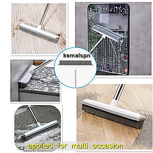 pet Hair Removal Broom Rubber Broom 66 inches Extended 2-in-1 Carpet rake with Scraper 4 Sections Stainless Steel Handle to Clean Hardwood Floor Bathroom Wipe