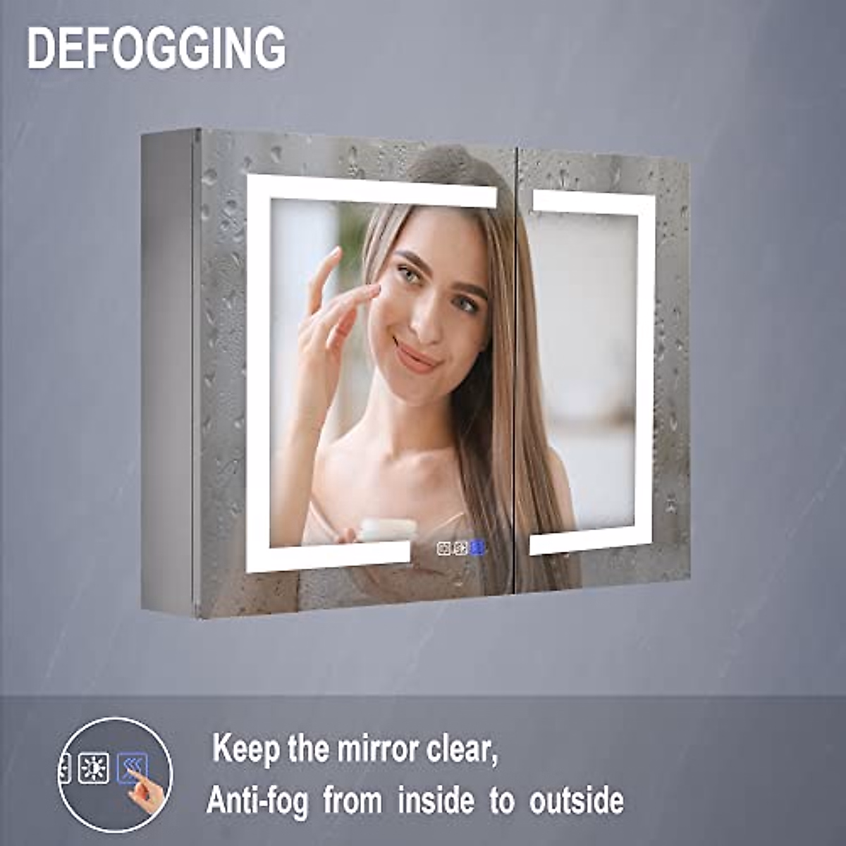 GroGro LED Bathroom Medicine Cabinet with Mirror,30" W x 26" H Lighted Medicine Cabinet,Surface or Recessed Mount,3-Layer Storage Shelves,Medicine Cabinets Can Defog,Dimming,Outlets & USBs