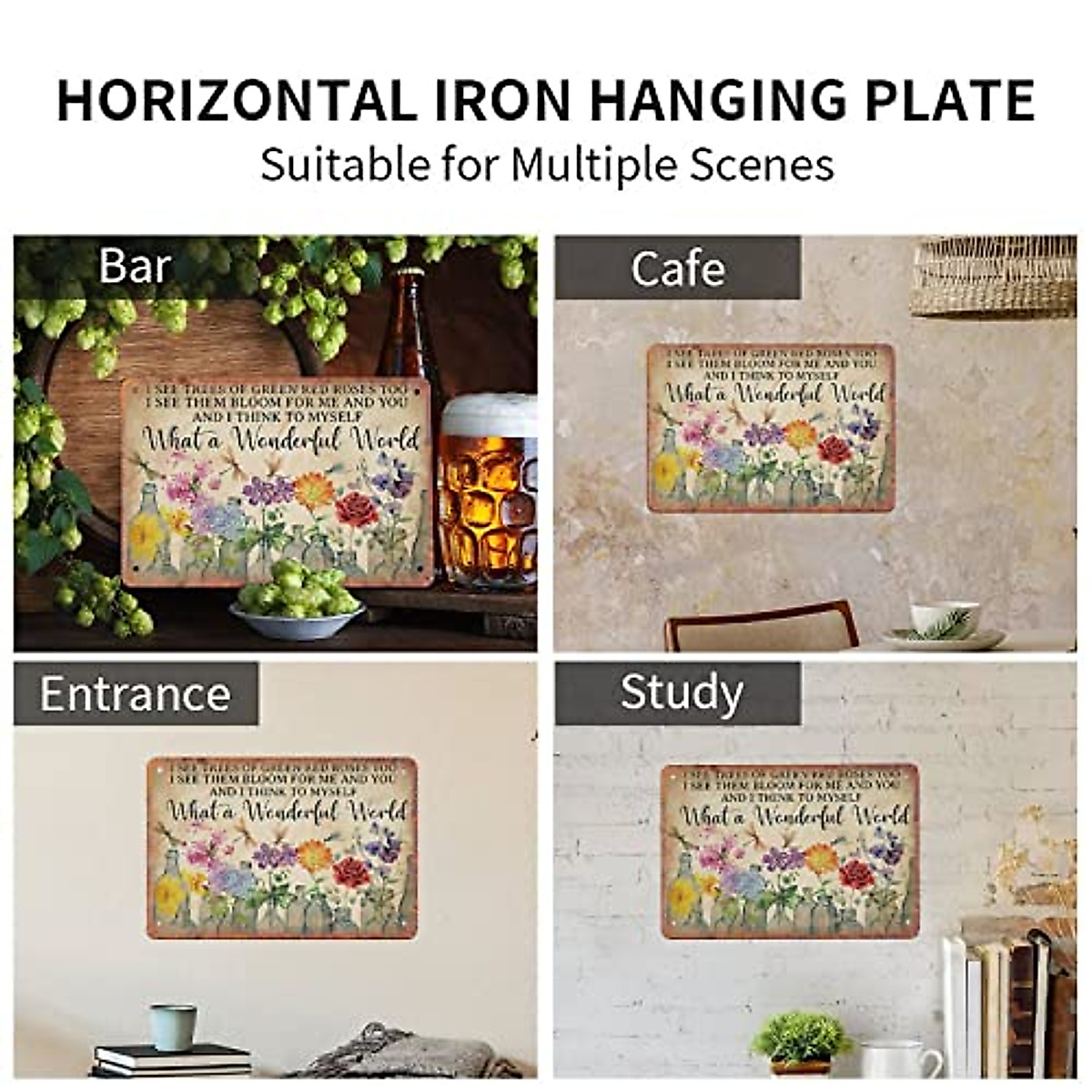 ZZZRSYR Funny Novelty Metal Sign- What A Wonderful World Flowers - Retro Wall Decor Gift for Man Cave Home Gate Garden Bars Cafes Office Store Club 8 X 12 INCH