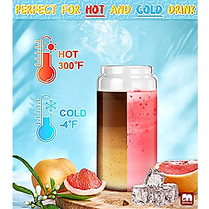 GMISUN Glass Cups with Lids and Straws, 16oz Iced Coffee Cup, Beer Can Glass with Lids and Straw, Drinking Glasses with Bamboo Lids Coffee Bar Accessories for Beer/Juice, Exclusive Transfer Labels