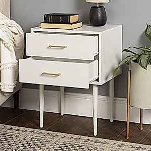 Walker Edison Evie Mid-Century Modern 2-Drawer Side Table Set, 2 Pack, White