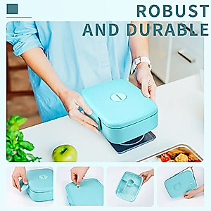 ANDMOON Bento Lunch Box with Kids/Adults, 5 Compartments Leakproof Lunch Container with Dressing Cup, Eco-Friendly Double Insulated Boxes, Dishwasher and Microwave Safe, BPA-Free (blue)