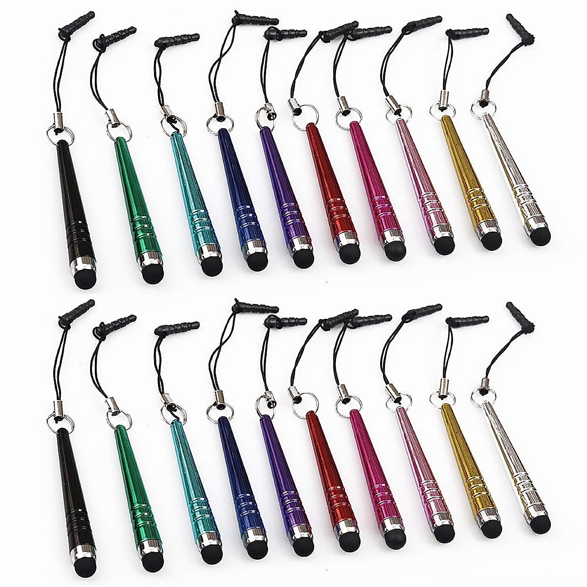homEdge Mini Stylus Pen Set of 20 Pack, Universal Capacitive Stylus with 3.5 mm Jack Compatible with All Device with Capacitive Touch Screen – 10 Color