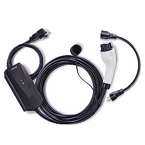 VEVOR Level 1+2 Portable EV Charger, 16 Amp 120V or 240V, Electric Vehicle Charger with 28-Foot Charging Cable NEMA 6-20P Plug NEMA 5-15 Adapter, Plug-in Home EV Charging Station for SAE J1772 EVs