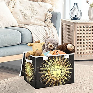 RunningBear Sun Large Storage Bins with Lid Collapsible Storage Bin Household Basket Boxes Decorative Storage Boxes for Living Room Office