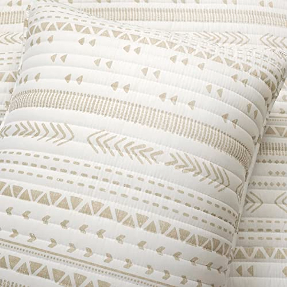 Lush Decor Hygge Stripe Oversized Reversible 3 Piece Quilt Set, Full/Queen, Neutral & White