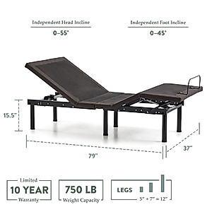 Edenbrook Adjustable Bed Frame - Twin XL Adjustable Bed Frame - Platform Bed Compatible, Upholstered, Quiet Motor, Wireless Remote