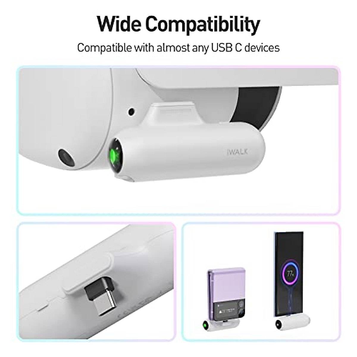 iWALK Linkpod Play Battery Pack Specially Designed for Oculus Quest 2, 4500mAh Extended Power Accessories for VR Headset,Lightweight Head Strap Power Bank Compatible with Meta Quest 2 and Quest,White
