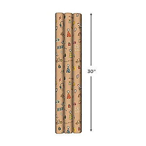Hallmark Recyclable Wrapping Paper with Cutlines on Reverse (3 Rolls: 60 sq. ft. ttl) Kids Birthday, Retro Icons, Roller Skates, Skateboard