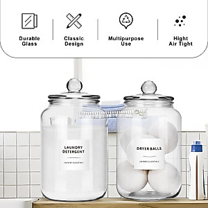 Glass Jars for Laundry Room Organization - 2 Pack, 0.8 Gallon Glass Containers with Lids, Perfect for Dryer Sheets, Laundry Pods, Scent Boosters, and more - Convenient Laundry Room Storage Solution
