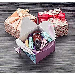 Hayley Cherie - Square Floral Gift Treat Boxes with Ribbons (20 Pack) - 5.8 x 5.8 x 3.7 inches - Thick 400gsm Card - For Cookies, Goodies, Candy, Parties, Christmas, Birthdays, Weddings (Standard)