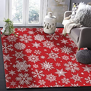 Indoor Area Rug - Welcome Mat Living Room Area Rugs Washable Non-Slip Floor Carpet for Bedroom Farmhouse Dorm (Christmas Winter Snowflake, 5'x8')