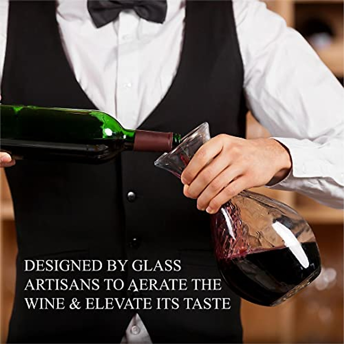 Culinaire Crystal Glass Wine Decanter White and Red Wine Decanter Artisan Wine Decanter Wine Aerator or Carafe Wine Gifts for Wine Lovers 1200ml