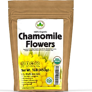 Chamomile Tea 1LB (16Oz) 100% CERTIFIED Organic (USDA seal) Chamomile Flowers Herbal Tea (Matricaria Chamomilla) in 1 lb Bulk Kraft BPA free Resealable Bags from U.S. Wellness