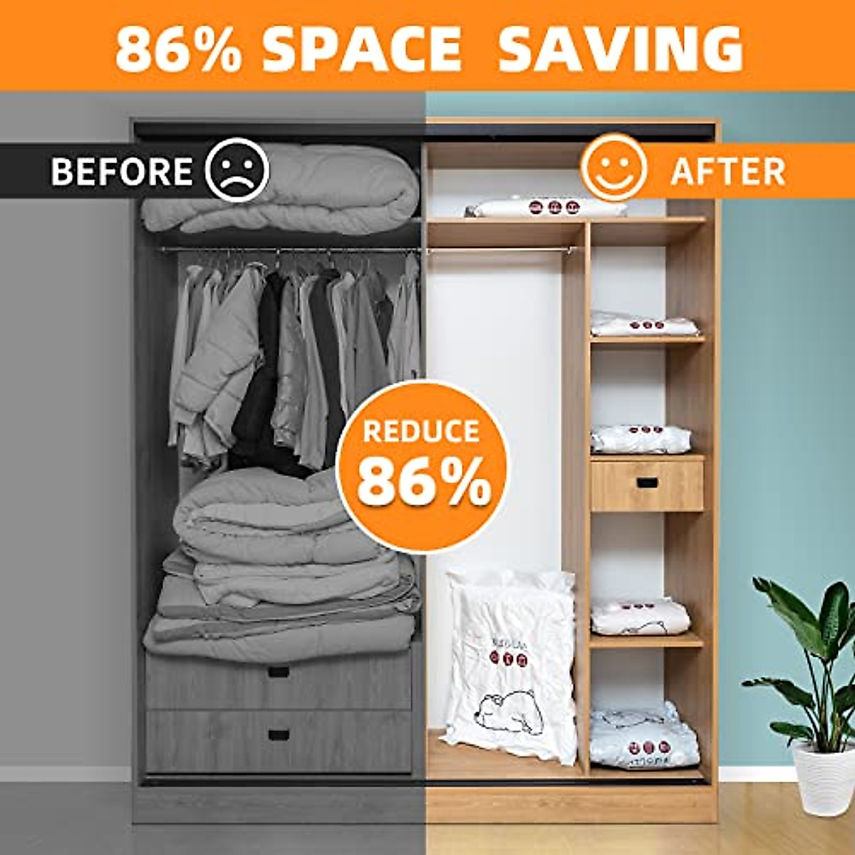 RichBears Vacuum Storage Bags, 8 Small Space Saver Bags for Comforters Blankets Clothes Pillows Bedding with Hand Pump