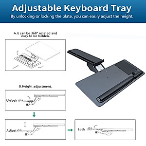 Adjustable Keyboard Tray Ergonomic Design Standard Under Desk Platform Large Space Track CARTMAY