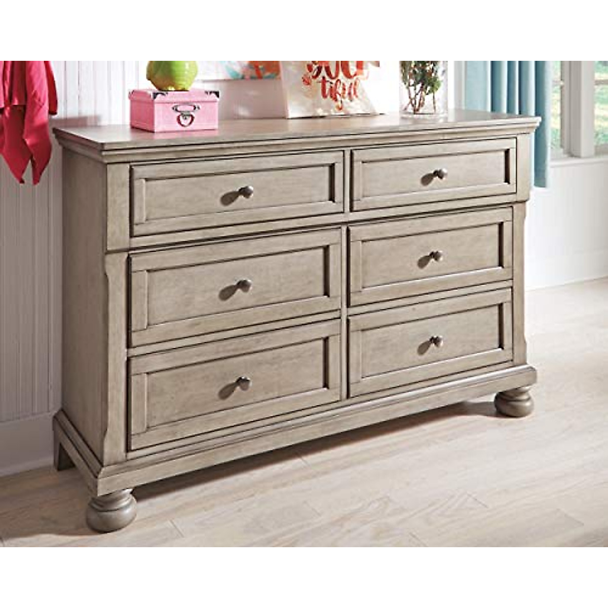 Signature Design by Ashley Lettner Traditional 6 Drawer Youth Dresser with Dovetail Construction, Light Gray