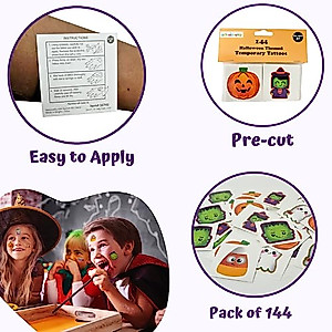 144 Pack Halloween Tattoos for Kids Temporary Pre-Cut Bulk Pack Halloween Themed Tattos Stickers for Face Body Non-Toxic 2" for Halloween Goodie Bag Fillers Classroom Prizes Party Favors by 4E's Novelty