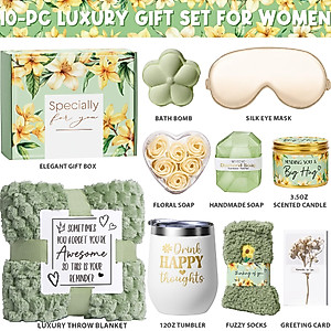 Birthday Gifts for Women Self Care Gifts, Vanilla Coconut Relaxing Spa Gifts Basket Bath Set Get Well Gifts Care Package Mothers Day Gifts for Mom Her Women Sister Friend Wife Grandma w/ Blanket