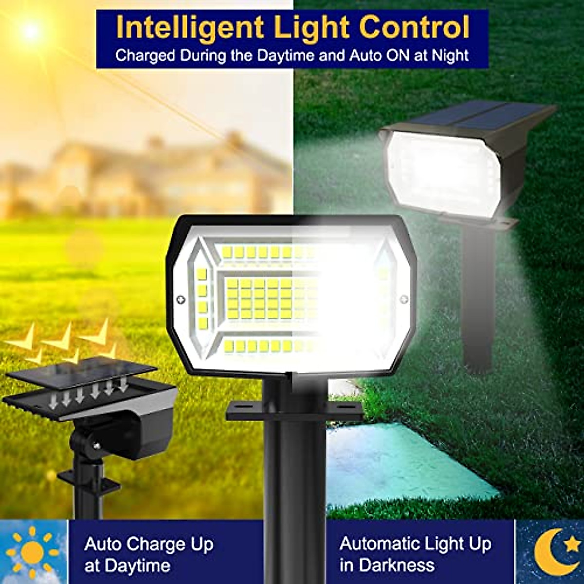 Solar Spot Lights Outdoor, 6 Pack IP65 Solar Lights Outdoor Waterproof 72 LEDs Solar Landscape Spotlights,Auto On/Off 3 Lighting Modes Outdoor Solar Garden Lights for Yard, Patio, Pathway -Cool White
