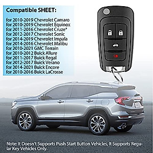 fits for 4 Button Keyless Entry Remote Uncut Flip Key Fob Chevrolet Cruze 2011-2016 Chevy Equinox Camaro 2010-2019 Buick Lacrosse Regal 2010-2016 FCCID: OHT01060512 13504206 (Pack of 1)