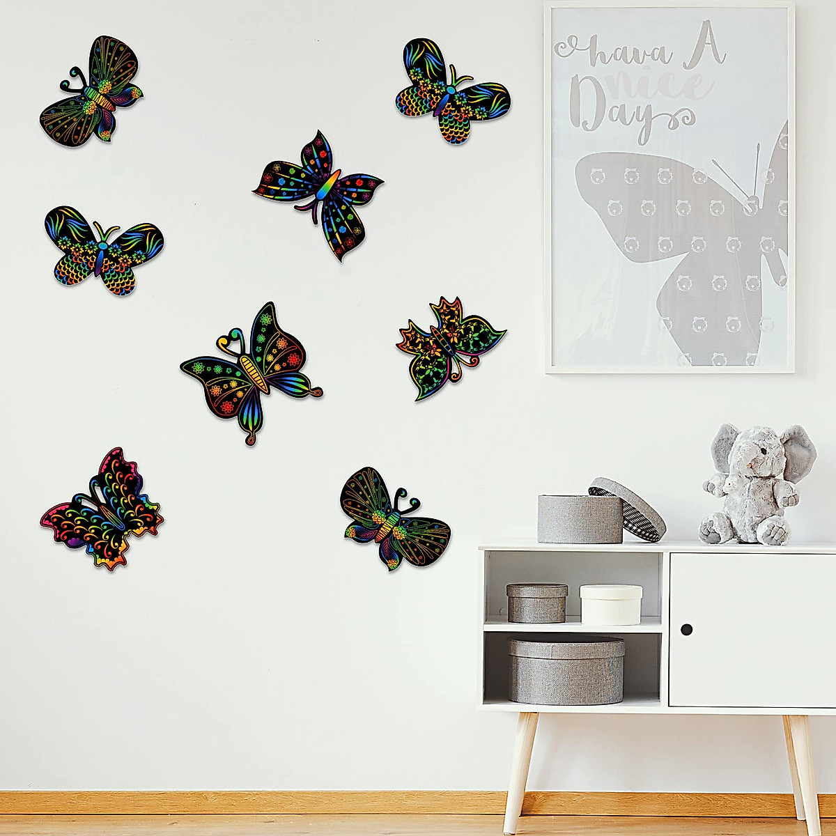 Landhoow Butterfly Scratch Cards for Kids Scratch Crafts Art Card Rainbow Summer Scratch Card Butterfly Party Favors for DIY Crafts Home Decoration Project, 6 Styles (24 Pcs)