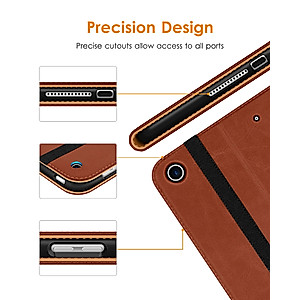 DTTO for iPad 9th/8th/7th Generation 10.2 Inch Case 2021/2020/2019, Premium Leather Business Folio Stand Cover with Apple Pencil Holder - Auto Wake/Sleep and Multiple Viewing Angles, Dark Brown