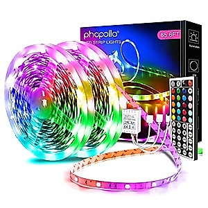 phopollo 65.6FT Led Lights for Bedroom, 5050 Color Changing Led Strip Lights with 44-Key Remote and 12v Power Supply, Led Lights Strip for Home Decoration.