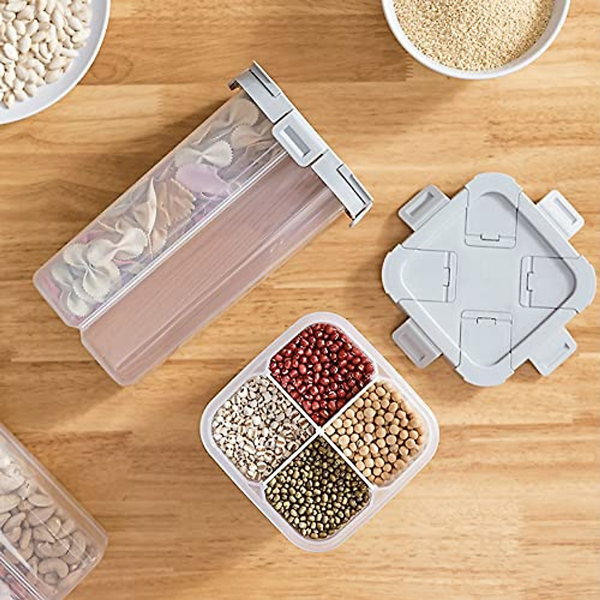 WINIAER Cereal Storage Containers Airtight, Clear 2.8L Food Storage Containers with Lids and Compartments, Spaghetti Noodle Container for Grain, Flour, Rice, Nuts