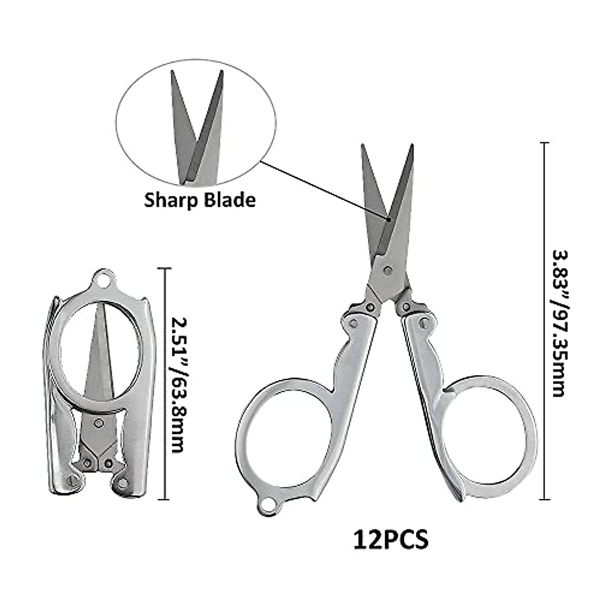 XINMEIWEN 12Pcs Small Folding Scissors Portable Travel Scissors Stainless Steel Cutter Mini Scissors Set for Home Office and Travel Trip Scissors