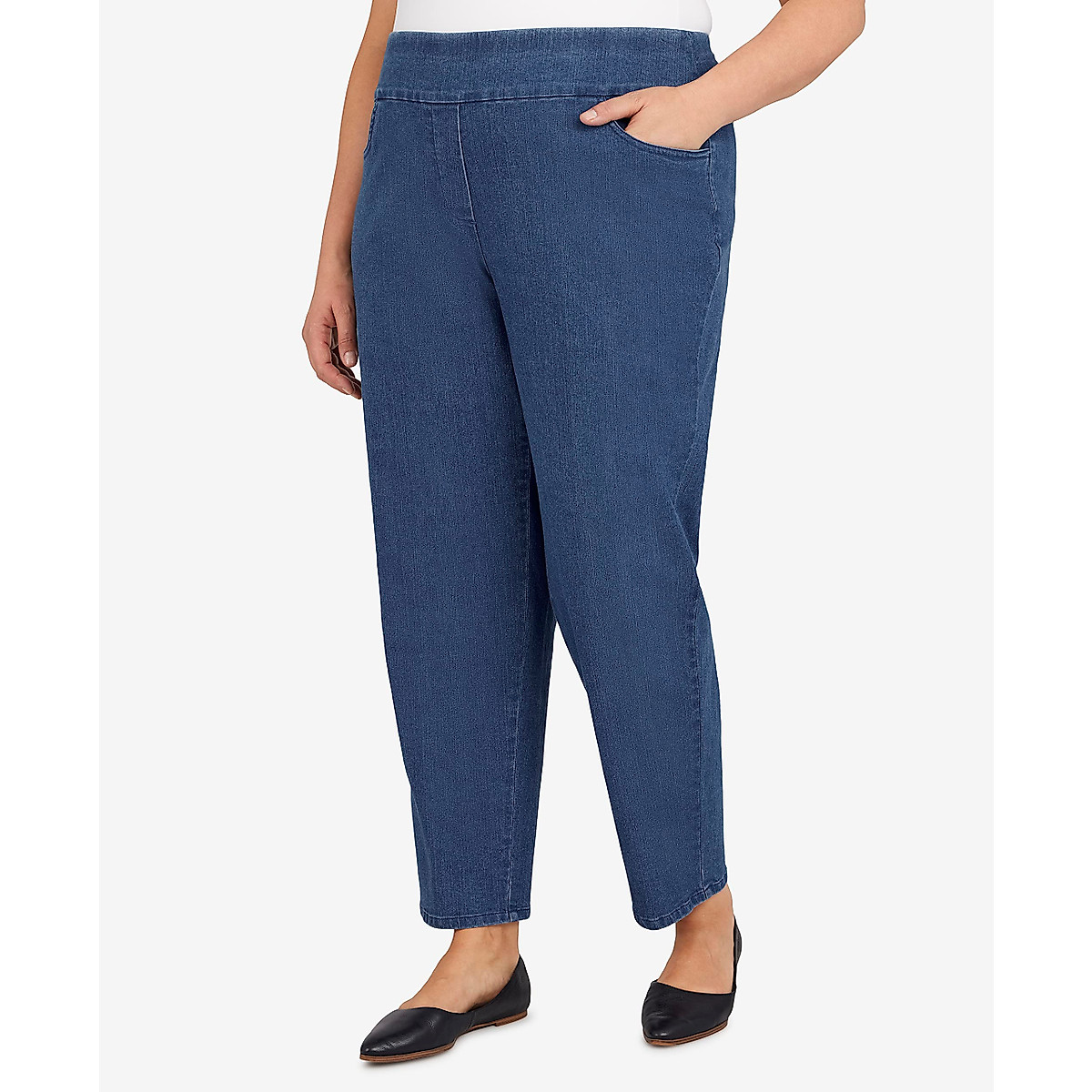 Alfred Dunner Womens Plus-Size Super Stretch Mid-Rise Average Length Pant, Medium Denim, 18W