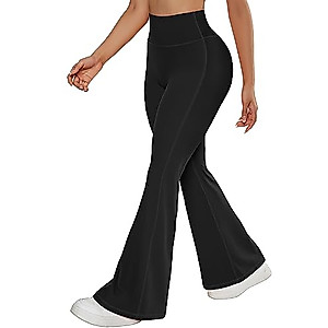 SUUKSESS Women Flare Leggings Scrunch Butt Lifting Bootcut High Waisted Tummy Control Bell Bottom Yoga Pants (Black,L)