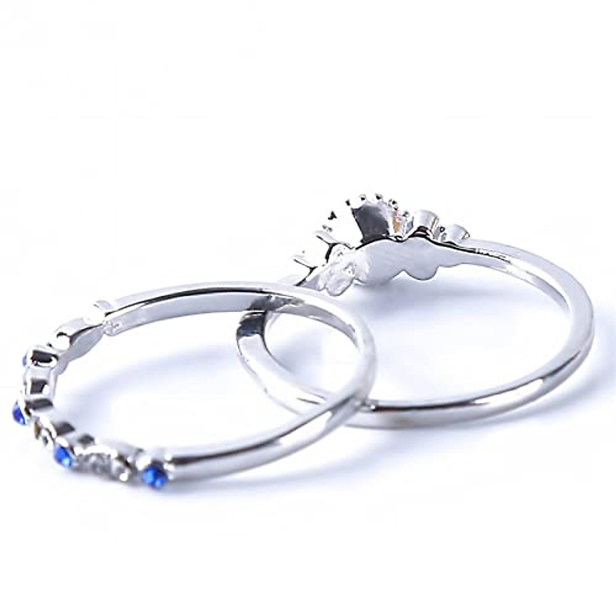 Iumer Women Artificial Zircon Ring Two-piece Ring Inlaid Rhinestones Birthday Gift Size 6-10 (blue, size 6)