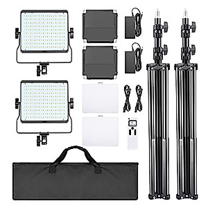 Neewer 2-Pack 2.4G LED Video Light with 2M Stand Bi-color 200 SMD CRI 96+/U-Bracket/Barndoor/LCD Display Video Lighting Kit for Studio Photography, Remote/Case Included