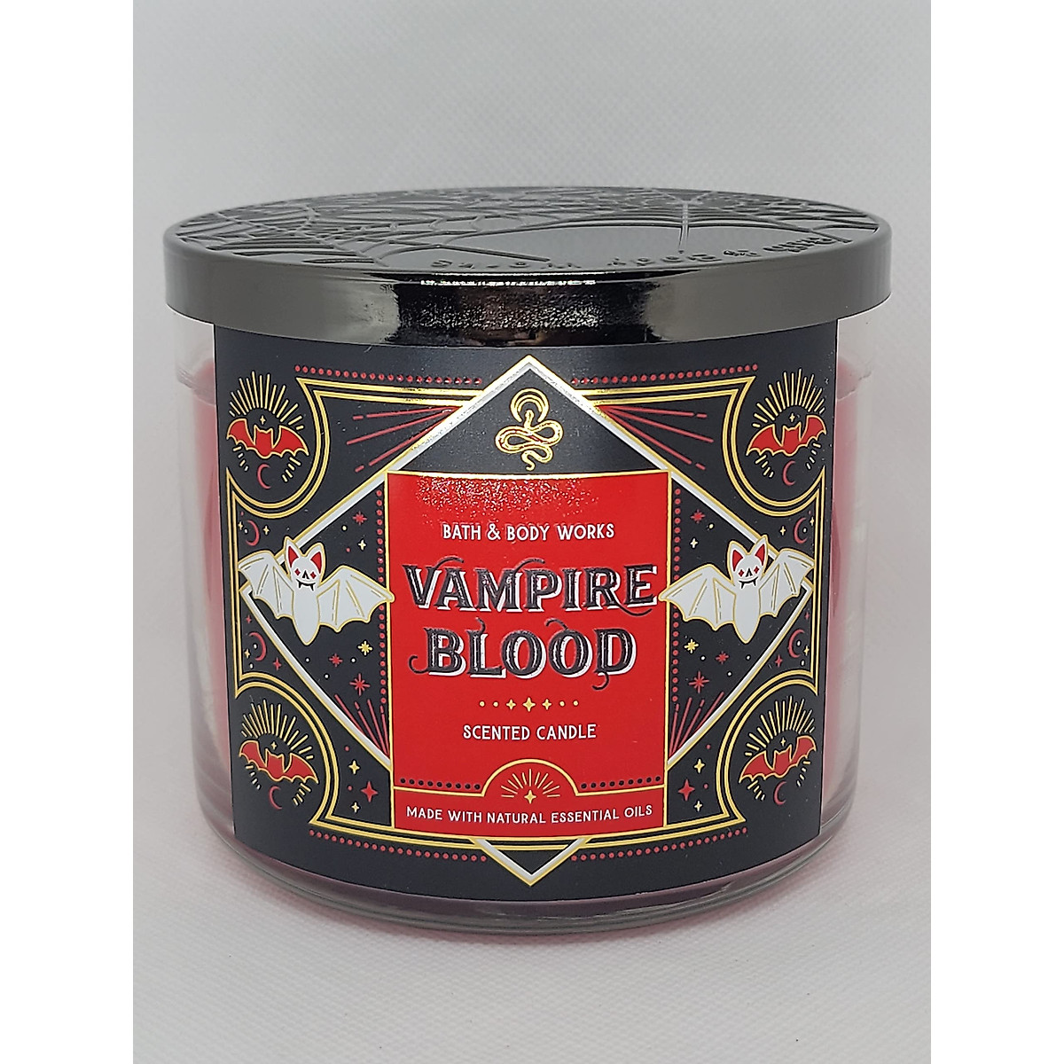 Bath & Body Works, White Barn 3-Wick Candle w/Essential Oils - 14.5 oz - 2021 Halloween! (Vampire Blood)