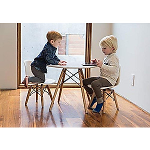 UrbanMod Kids Mid Century Style Furniture, Modern White Table Set, Round Table with Two (2) ABS Easy-Clean Chairs Highest Strength Capacity (330lbs) - Safer Chair Height