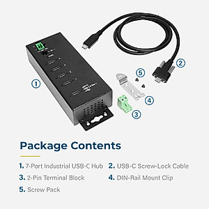 4-Port USB-C 3.2 Hub w/ 15KV ESD Surge Protection DIN Rail Mount