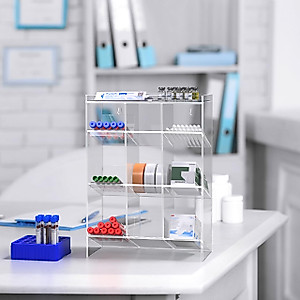 Tube Rack Clear Acrylic 9 Compartment 11.5"W x 5.5"D x 16"H Wall Mount with Hanging Hardware or Countertop Clinics Hospitals Food Industry and Pharmaceutical by Marketing Holders