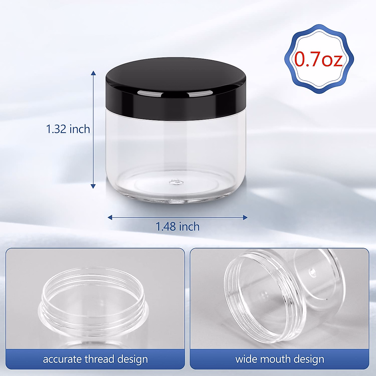 Household 0.7oz Plastic Jars with Lids, 20 Pack BPA Free, Reusable, Refillable Transparent Cosmetic Containers for Bath Salts, Cosmetics, Powders, Beauty Product and Small Accessories