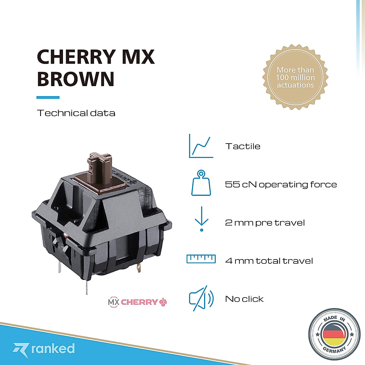 Bundle of 10 Cherry MX Brown Switches for Mechanical Gaming Keyboards & Ranked Premium CNC Machined Switch Opener