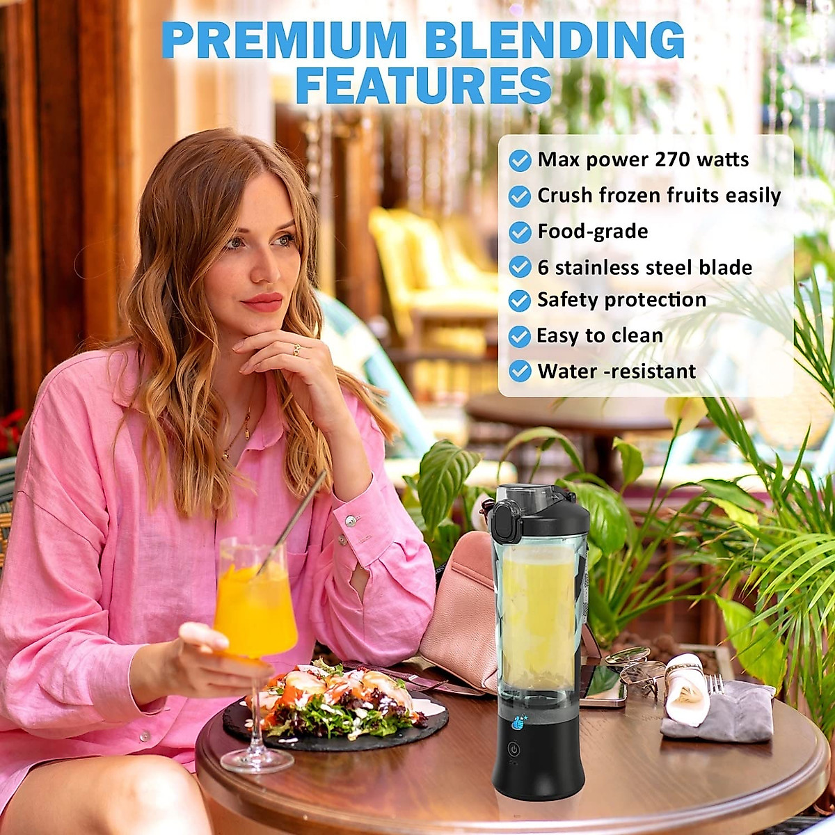 Best 4Vi Portable Blender, Rechargeable Mini Blender For Shakes And Smoothies 20 Oz Mini Blender Cup with Travel and USB Rechargeable for Office, Gym, Kitchen BLACK