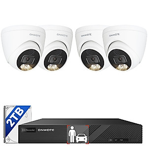 ONWOTE 2 Way Audio Wired 4K PoE Security Camera System, AI Human Vehicle Detection Trigger Color Night Vision, 4* 8MP 125° Wide View Angle IP Cameras, 8 Channel NVR 2TB, Two Way Talk CCTV Kit for Home