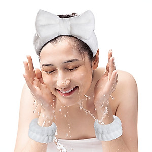 hoyuwak 12Pcs Headbands Wristbands Set for Washing Face, Knotted Spa Head Bands Wrist Towels Skincare Hair Bands Arm Bands for Womens Girls Makeup Facial Bath(White, Pink, Blue, Gray)