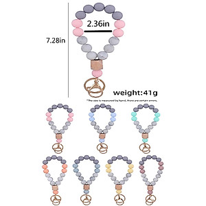 Sither Silicone Keychain Ring for Women Cute Keyring Bracelet Beaded Bangle Key Chain Car Keychain Holder for Mom Gift (pink)