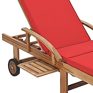 Sun Loungers with Cushions 2 pcs Solid Teak Wood Red Folding Sun Lounger.Foldable Chaise Lounge.Adjustable Outside Patio Sunlounger.Outdoor Wooden Garden Lounge Chair