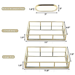 Mili Home Gold Vanity Tray Gold Perfume Tray for Dresser, Bathroom,Gold Decorative Tray Makeup Tray for Makeup, Mirror Dresser Tray Organizer for Jewelry