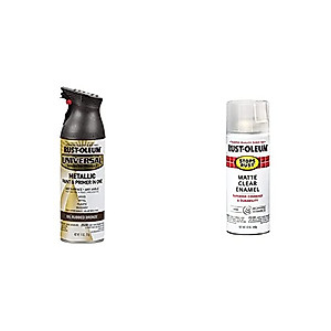 Rust-Oleum 249131 11 oz Universal All Surface Spray Paint, Oil Rubbed Bronze Metallic & 285093 Stops Rust Spray Paint, 12 Oz, Matte Clear
